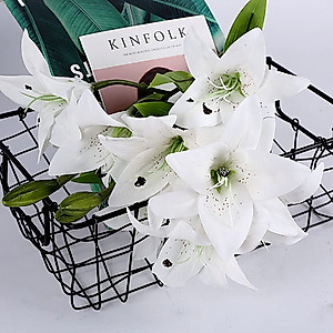 Aiinoo 5pcs Artificial Lily Faux Flowers Plastic Easter Tiger Lily Real Touch Bouquet for Wedding Party Home Garden Hotel Decor (White)