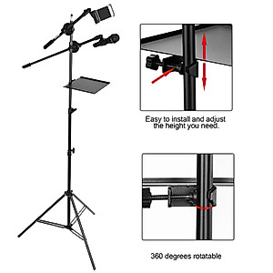 Clamp-On Rack Tray Holder,Microphone Stand Shelf, 7.9x8.6inch Music Stand for Music Sheet, Accessory Standard Speaker Stand
