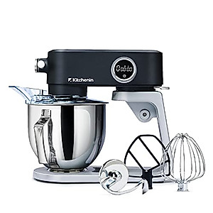 Kitchenin Metal Stand Mixer,5.3-Quart 8-Speeds Tilt-Head Food Mixer,400 Watt DC Motor Electric Mixer with 12-Wire Whip,Flat Beater,Stainless Steel Dough Hook & Pouring Shield,Black