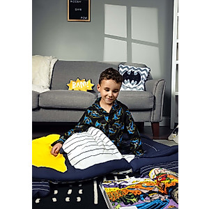 Batman Batmobile Kids Sleepover Bag Superhero Slumber Mat with Built-in Pillow, Cozy & Soft