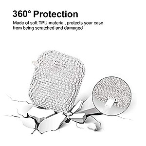 Luxurious Shining Rhinestone Diamante Apple AirPods Case, Bling Sparkle Protective Cover Carrying Mickey Ball Keychain for Airpods 2nd & 1st Gen,Shockproof Anti-Scratch Anti-dust (Silver)