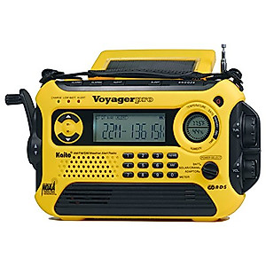 Kaito Voyager Pro KA600 Digital Solar Dynamo Crank Wind Up AM/FM/LW/SW & NOAA Weather Emergency Radio with Alert, RDS & Smart Phone Charger, Yellow