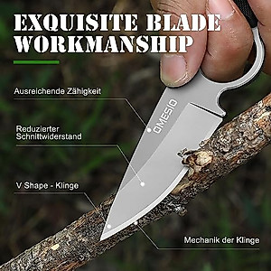 Omesio Small Fixed Blade Knife, Tactical Hunting Camping Survival Knife with Kydex Sheath, Full Tang Stainless Steel 2.68-Inch Drop Point Blade G10 Handle, EDC Neck Knife, White