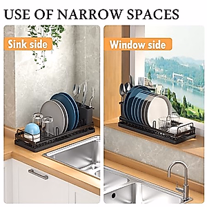 CHLORYARD Small Dish Drying Rack, Compact Sink Dish Rack with 2pcs Silicone Drying Mats, Dish Drainer Kitchen Sink Organizer Sponges Holder for Kitchen Counter, Bar, Bottle, Cup