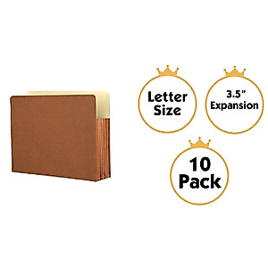The File King Expanding Accordion File Folder | Letter Size | Box of 10 Redropes | 3.5” Expansion | Store and Organize Papers | Keep Records in One Place | Save Time Searching