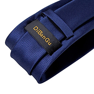DiBanGu Mens Solid Color Tie and Pocket Square Set Woven Silk Plain Necktie & Handkerchief for Men Wedding Party Formal, Navy Blue