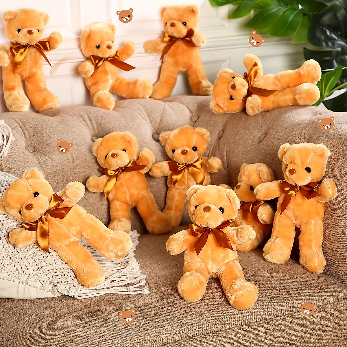 HyDren 6 Pcs Bears Bulk Stuffed Animal Small Bears Baby Shower Bears Plush Toys Employee Appreciation Easter Graduation Gifts(Brown, Short Plush)