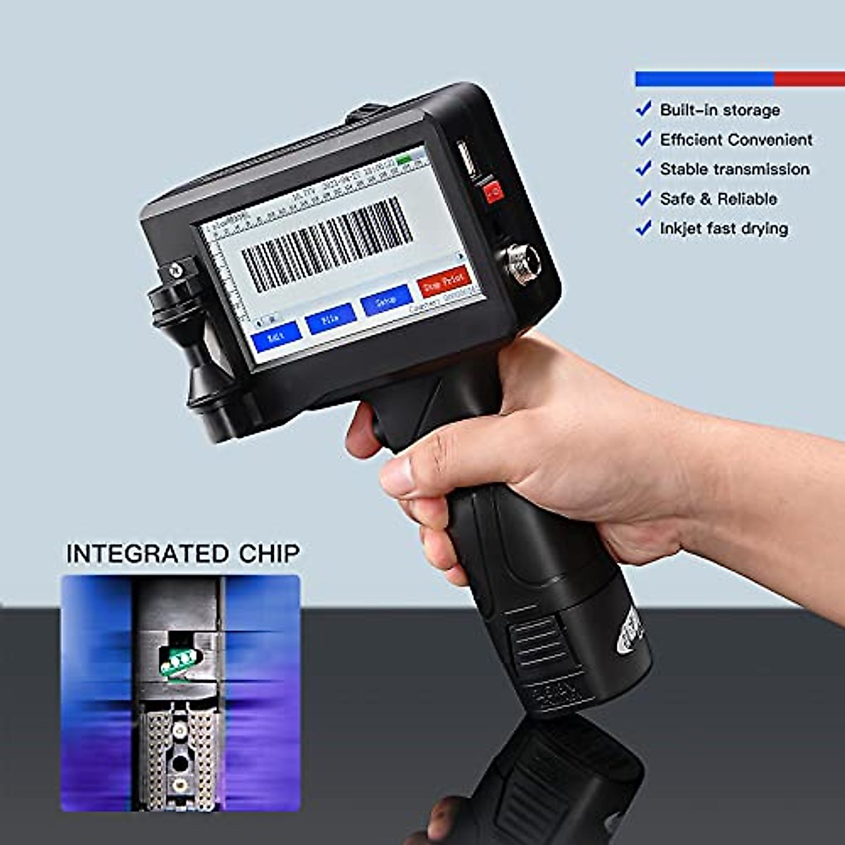 Handheld Inkjet Printer Quick-Drying Smart Portable Inkjet Printer with 4.3 Inch LED Touch Screen High Definition Label Printer for DateTrademark Logo Coder Label Print