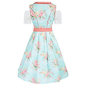 Women's German Oktoberfest Costumes 3 Pcs Bavarian Dirndl Dress Pink and Blue M