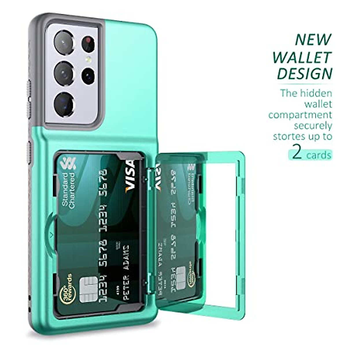 WeLoveCase for Samsung Galaxy S21 Ultra Wallet Case with Credit Card Holder & Hidden Mirror, Defender Protective Shockproof Heavy Duty Phone Cover for Samsung Galaxy S21 Ultra 5G, 6.8 inch Mint
