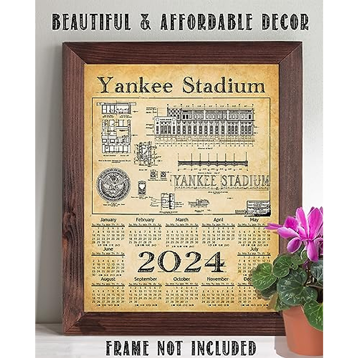 2024 Calendar - Yankee Stadium of New York Blueprints - 11x14 Unframed Calendar Art Print - Great Gift and Decor for Sports Bar and Baseball Fans Under $15