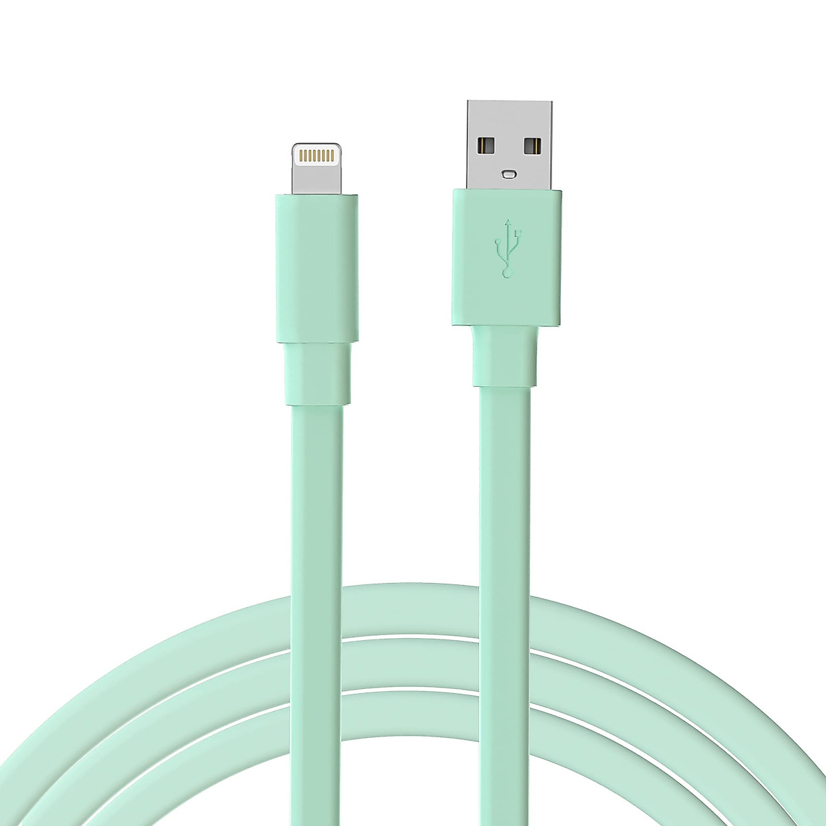 TalkWorks Flat Lightning Charging Cable Compatible w/iPhone 14/Plus/Pro/Pro Max, 13/Mini/Pro/Pro Max, 12/Pro/Pro Max/Mini, 11/Pro/Pro Max, XR, XS, XS Max, X, 8, 7, 6, 5-7' Charger Cord (Mint Green)