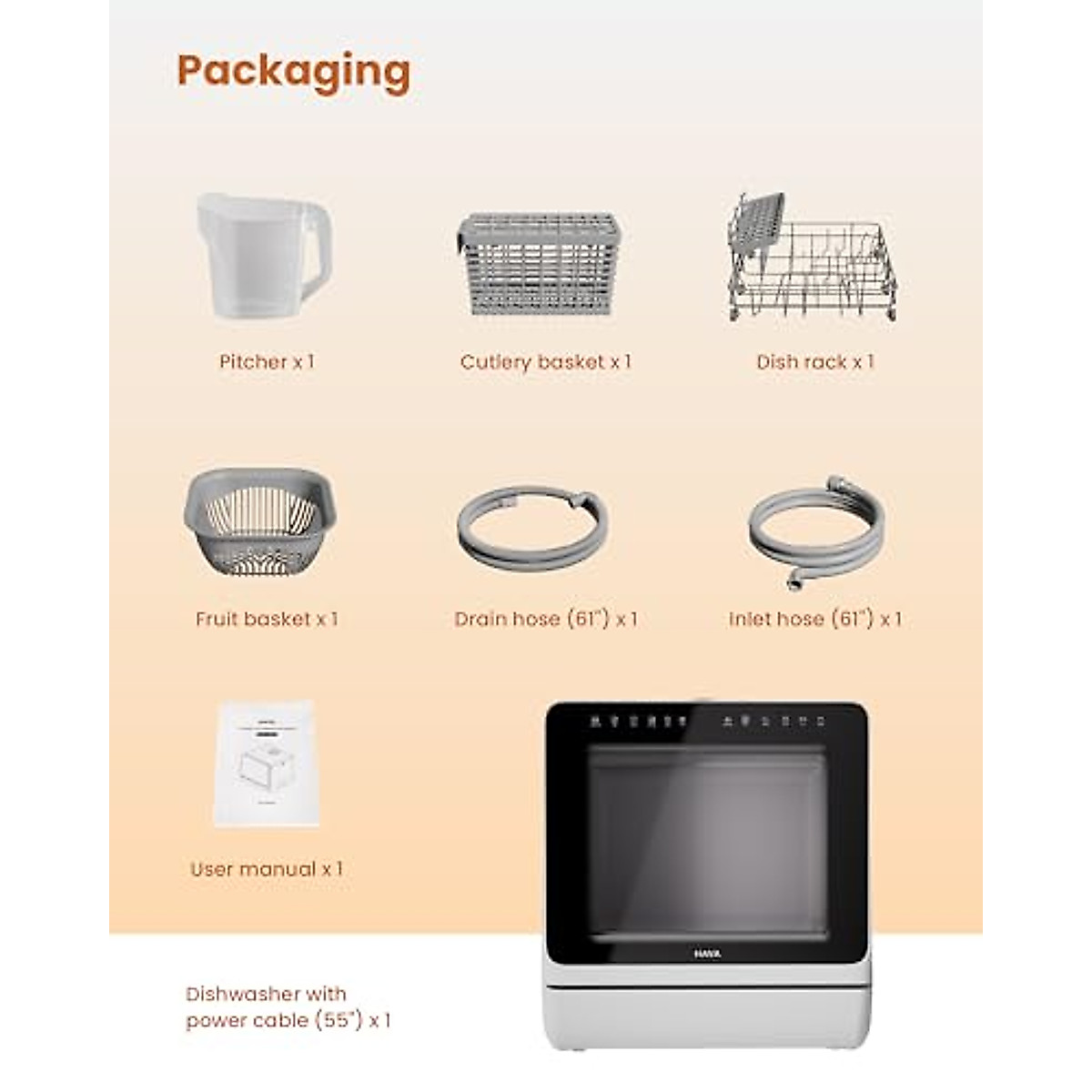 HAVA 2025 NEW Upgraded Countertop Dishwasher with Water Softener and Enhanced Energy Efficiency, Portable Dishwasher with 8 Wash Programs, Child Lock & Delayed Start Function, No Installation Needed