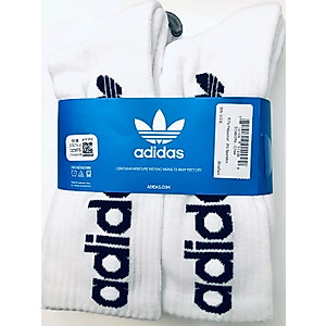 Adidas Men's Athletic Sport Moisture Wicking Cushioned Crew Socks 6-Pack/ 6-Pair (Shoe Size 6-12) (White/Black)