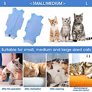 Molain Cat Professional Recovery Suit for Abdominal Wounds or Skin Diseases, After Surgery E-Collar Alternative for Cats Anti Licking Pajama Suit Kittens Surgery Recovery Suit (Blue, M Size)