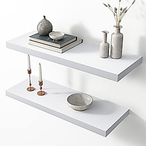 AMADA HOMEFURNISHING Floating Shelves Large, 24 x 9 Inch Wall Shelves for Bathroom, Bedroom, Kitchen, Shelves for Wall Decor Set of 2, White - AMFS06