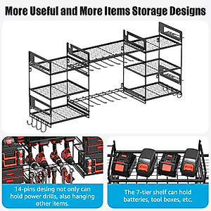 CCCEI Black Power Tools Organizer Wall Mount, Large Garage Organization and Storage, Shop 8 Drills Holder Rack and Tools Battery Utility Shelves, Cool and Unique Gift for Men, Husband.