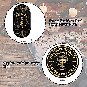 Knana 12PCS Small Crystal Shelf Display and Pendulum Board - Wall Mounted Shelf Crystal Hanging Display - with Black Angel Wings and Energy Stone for Living Room Bathroom Bedroom Decor