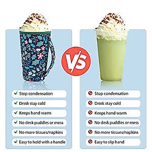 FENSING Reusable Iced Coffee Sleeve for Iced Coffee Cups, 3 Pack Insulator Neoprene Cup Sleeve with Handle for Cold Drinks Beverage Compatible with Starbucks Dunkin Coffee and More (Leaf)