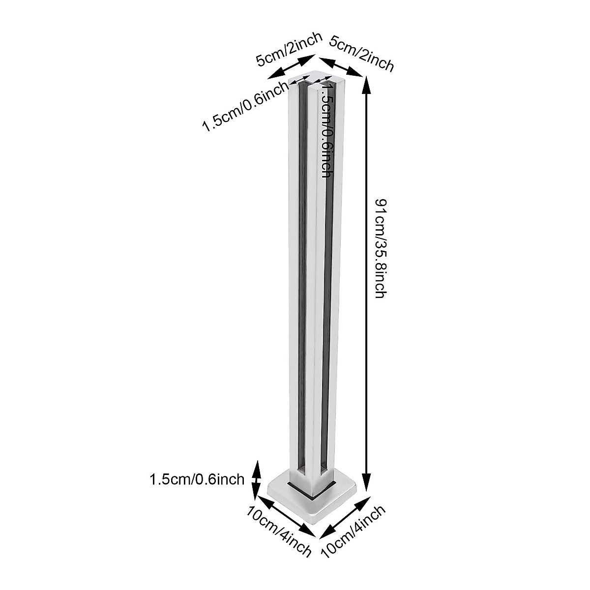 Heavy Duty Glass Railing Post End Post,Glass Panel Post/Railing Post 25.6‘’/35.8”, Durable 304 Stainless Balustrade Post Steel, Balustrade for Balcony Deck Stairs for Concrete, Porch Steps (35.8")