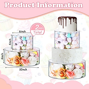 Weysat 2 Pcs Acrylic Fillable Cake Stand 7 Inch and 4.7 Inch Clear Cake Riser Round Cake Tier Decorative Cylinder Stand for Wedding Birthday Party(10''D x 4''H, 6''D x 4''H)