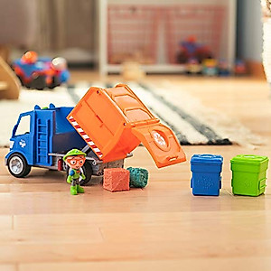 Blippi Recycling Truck - Includes Character Figure, Working Lever, 2 Trash Cubes, 2 Recycling Bins - Sing Along with Popular Catchphrases - Educational Toys for Kids - Amazon Exclusive