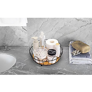 2-Tier Farmhouse Fruit Basket Stand, Wire Fruit Vegetables Countertop Storage Rack, Multifunctional Detachable Bread Snack Holder Bowl for Kitchen and Bathroom Organization - Black