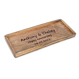 Personalized Wooden Serving Platters - Custom Wood Serving Tray with Raised Edges - Decorative Rectangular Wooden Trays for Food, Fruits, Snacks, Appetizers, and Home Parties - 12" X 5" X 0.75"