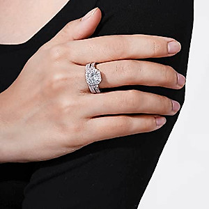 Amazon Essentials Platinum-Plated Sterling Silver Antique Ring set with Asscher-Cut Infinite Elements Cubic Zirconia, Size 7, (previously Amazon Collection)