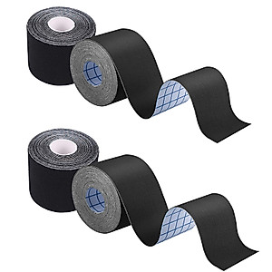 4 Rolls Kinesiology Tape, Waterproof Breathable Muscle Tape Athletic Elastic Tape 16.5ft Uncut Rolls for Knee Pain, Elbow & Shoulder Muscle for Sport Gym Fitness Running, Black