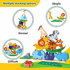 Jade Hare 14 Pcs Wooden Animal Blocks,Stacking Animals Balance Block Toys, Montessori Toys for 3-5 Years Toys Toddlers 1-3 and 2-4 Years Old Boys Girls Birthday Gift Preschool Educational Toys