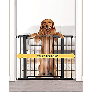 Mom's Choice Awards Winner-Cumbor 29.7"-40.6" Width Pressure or Hardware Mounted Auto Close Safety Baby Gate, Durable Extra Wide Dog Gate for Stairs, Doorways, Easy Walk Thru Pet Gate for House