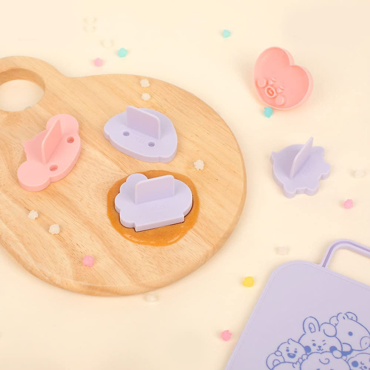 BT21 Squid Biscuits Sugar Pie Game Korean Sugar Candy Making Tools Set DALGONA Kit (7pcs in 1set), Ladle, Shape frame, Press Stainless Steel, bottom plate, Circle case