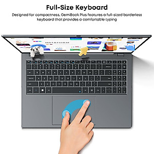 CHUWI GemiBook Plus Laptop 15.6'', 256GB SSD 8GB RAM,12th Gen Intel N100 (Up to 3.4GHz), Windows 11 Laptops, 1TB SSD Expend, FHD 1920 * 1080, HDMI, WiFi 6, BT5.2, Webcam, 38WH, Speakers,USB 3.0