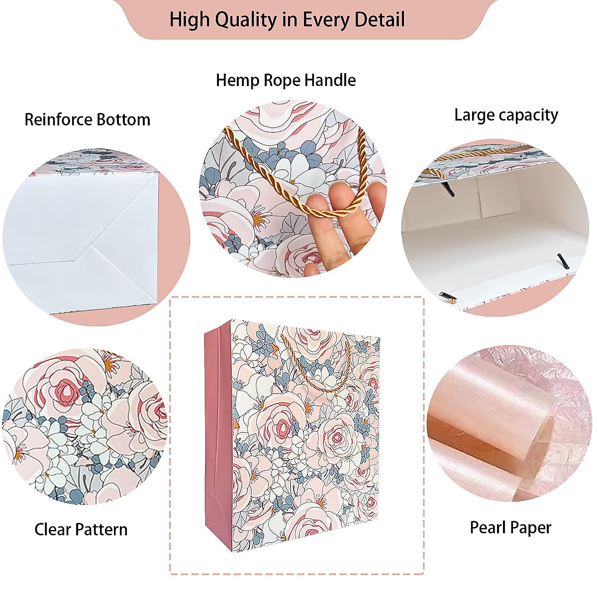 AMROSE Large 13'' Gift Bag withTissue Paper and Card, Recyclable Paper Gift Bag for Birthdays, Thanksgiving, Christmas, Mother's Day, Wedding, Engagement, Parties and More,Watercolor Floral