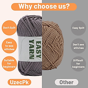 UzecPk 4x50g (7.1Oz) Beginners Crochet Yarn, 4x87Yds Easy Beginner Yarn, Easy-to-See Stitches, Cotton-Nylon Blend Yarn for Crochet Kit Making(Dark Blue&Light Green&Dark Gray&Beige)