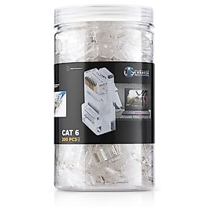 Everest Media Solutions RJ45 Cat6 Pass Through Connectors - Pack of 200 - EZ to Crimp Modular Plug for Solid or Stranded UTP Network Cable - Male Ethernet Connector End