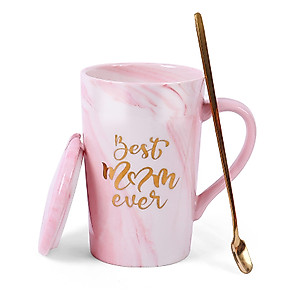 OurHonor Gifts for Mom, Best Mom Ever Coffee Mugs, Gift for Women 16 Oz Marble Pink Ceramic Novelty Tea Cup with Delicate Box for Mother's Day Chrismas