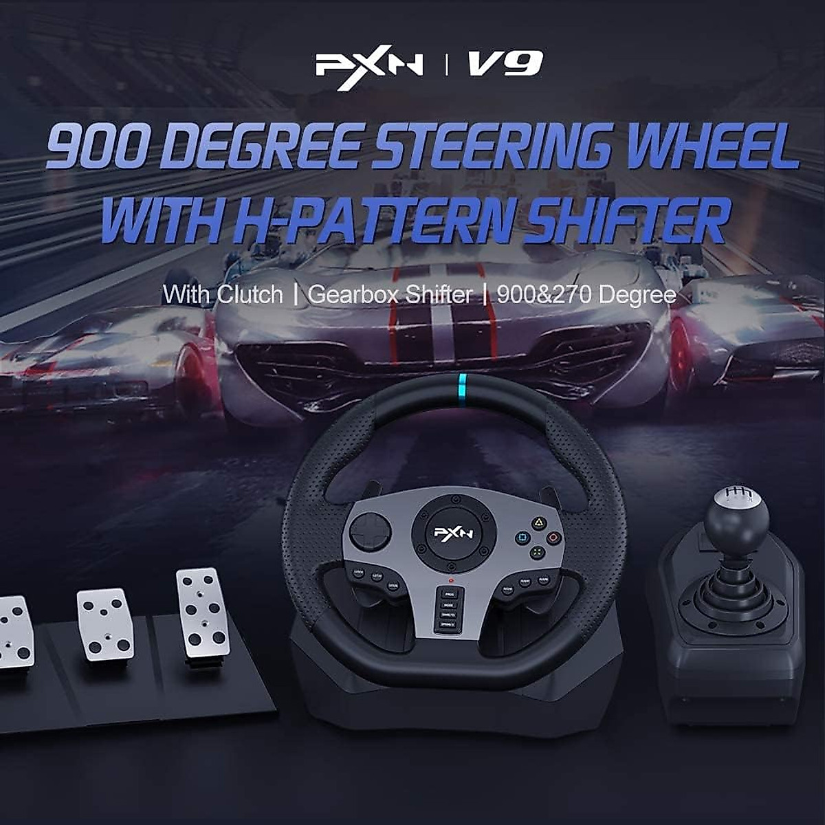 Racing Steering Wheel Gaming Racing Wheel, Used - Like New PXN Driving Wheel Volante PC 270/900 Degree Vibration and Shifter with Pedals for PC,PS3,PS4 (V9-1)