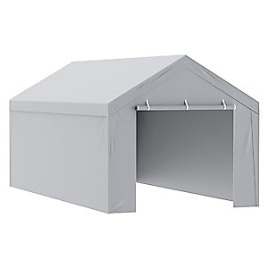 VEVOR Carport Replacement Canopy Cover Top + Side Wall 10 x 20 ft, Garage Tent Shelter Tarp Heavy-Duty Waterproof & UV Protected, Easy Installation with Ball Bungees,Grey (Frame Not Included)