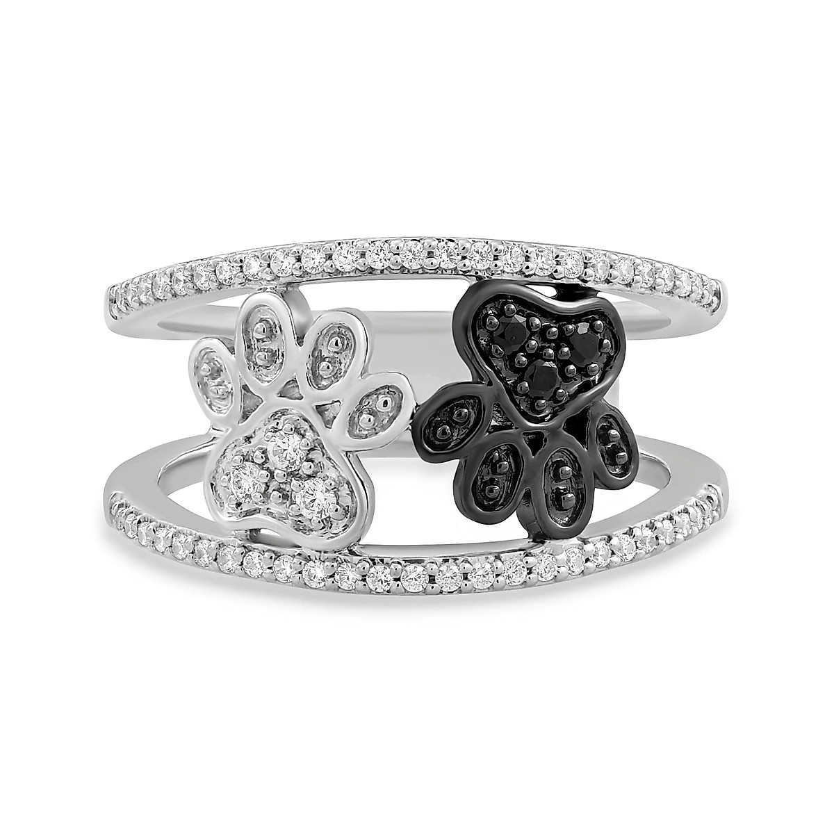 Jewelili Sterling Silver 1/4 Cttw Treated Black and Natural White Round Diamond Positively Yours Ring, Size 7