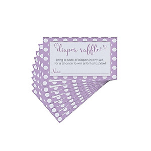 Paper Clever Party Purple Baby Shower Diaper Raffle Tickets (25 Pack) Girls Baby Shower Prize Games for Drawings - Invitation Insert Cards – Polka-Dot Theme Lilac and Grey - 2x3.5 Printed Set