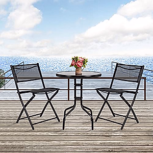 HAPPYGRILL 3 Pieces Bistro Set Round Coffee Table & Folding Chairs Set for Balcony Garden Backyard