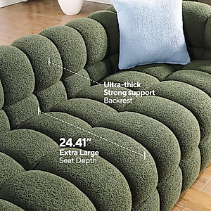 Alberobelo 86" Cloud Couch Boucle Sofa 3 Seater Couch with Solid Wood Frame Sofa & 2 Throw Pillow, Mid Century Modern Plush Couch, Cloud Sofa for Living Room, Office, Bedroom