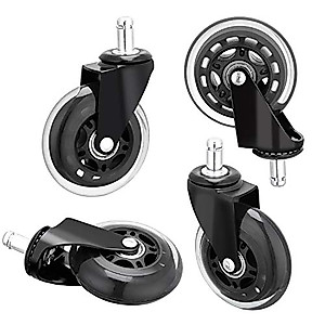 Office Chair Wheels Replacement, Office Chair 3" Caster Wheels，Set of 5 -Heavy Duty Polyurethane Chair Casters -Wood & Hardwood Floors