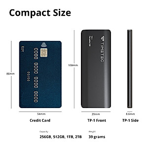 Timetec 1TB Portable External SSD USB3.2 Gen2 Type C Up to 550MB/s Ultra-Light Aluminum Mini External Solid State Drive with USB C to A Cable/USB A to C Adapter for Desktops/Laptop/Mac/Mobile - Black