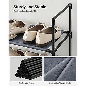 SONGMICS Shoe Rack, 10 Tier Shoe Shelf, Shoe Storage Organizer, Space-Saving, 11 x 17.7 x 68.1 Inches, Metal Frame, Non-Woven Fabric Shelves, for Entryway, Bedroom, Grey ULSH010G01