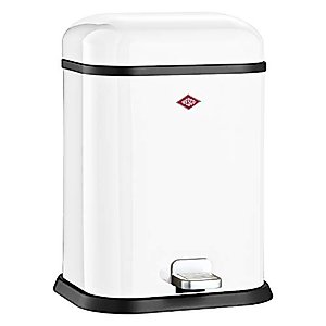 Wesco Single Boy-German Designed-Step Trash Can, Powder Coated Steel, 3.4 Gallon / 13 L, White, Black