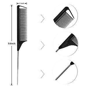 Professional Hair Styling Combs Set for Stylists: 5Pcs Metal Parting Combs for Braids and Teasing, Salon Quality, A Style