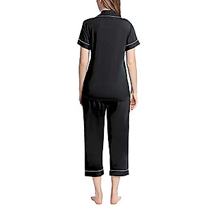 Joyaria Ladies Bamboo Cool/Warm Pajamas Capri Bamboo Sleepwear Set Comfy Pj Set(Black, Large)